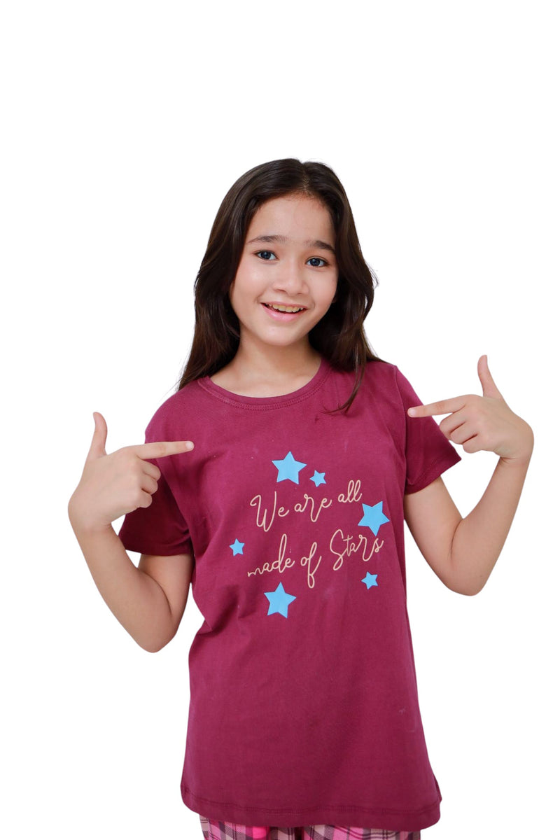 Girls Mahroon star Night Suit – Kidsrop